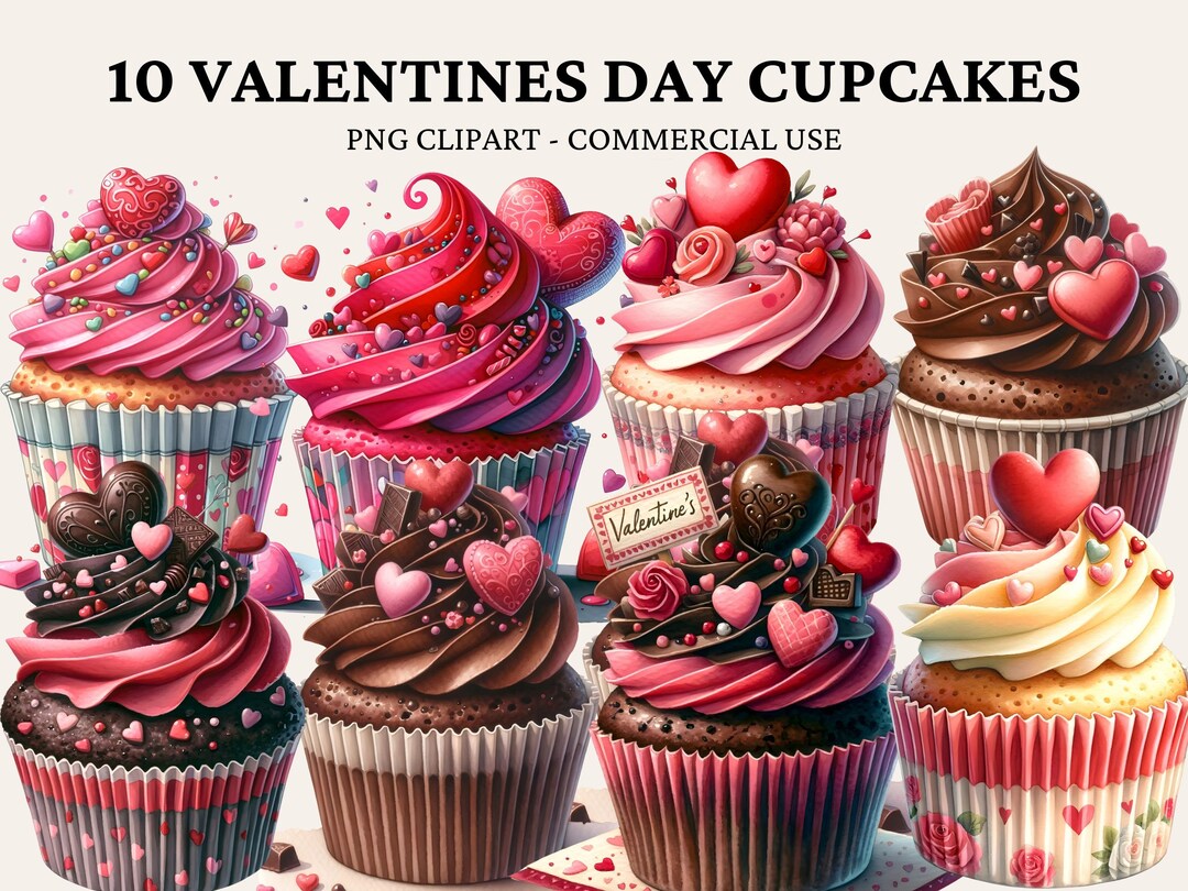 Valentines Day Cupcakes Clipart, Valentines Sweets Clipart Set ...
