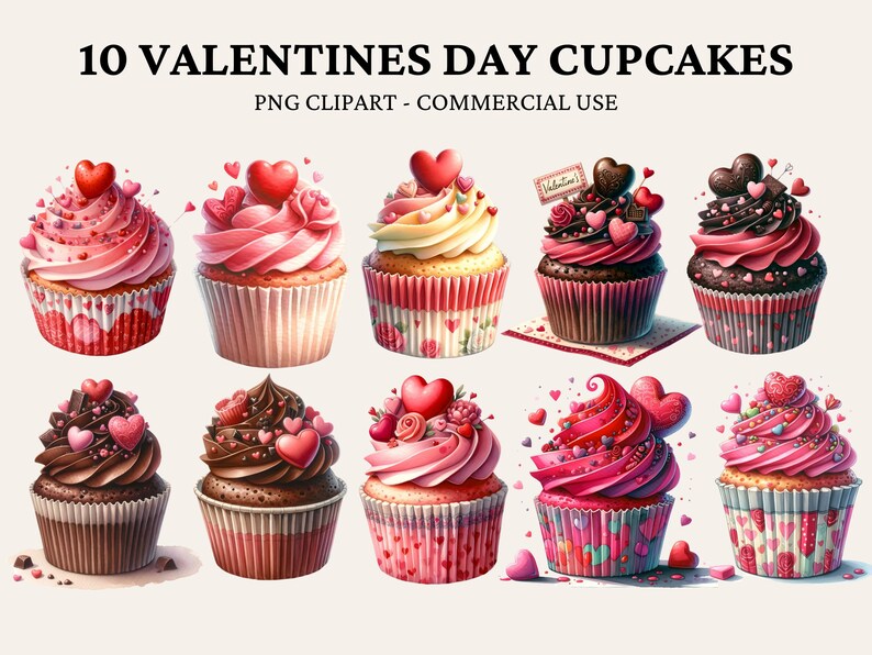 Valentines Day Cupcakes Clipart, Valentines Sweets Clipart Set ...