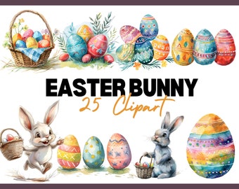 Watercolor Easter Bunnies Clipart, Spring Bundle, Cute Baby Animals ...