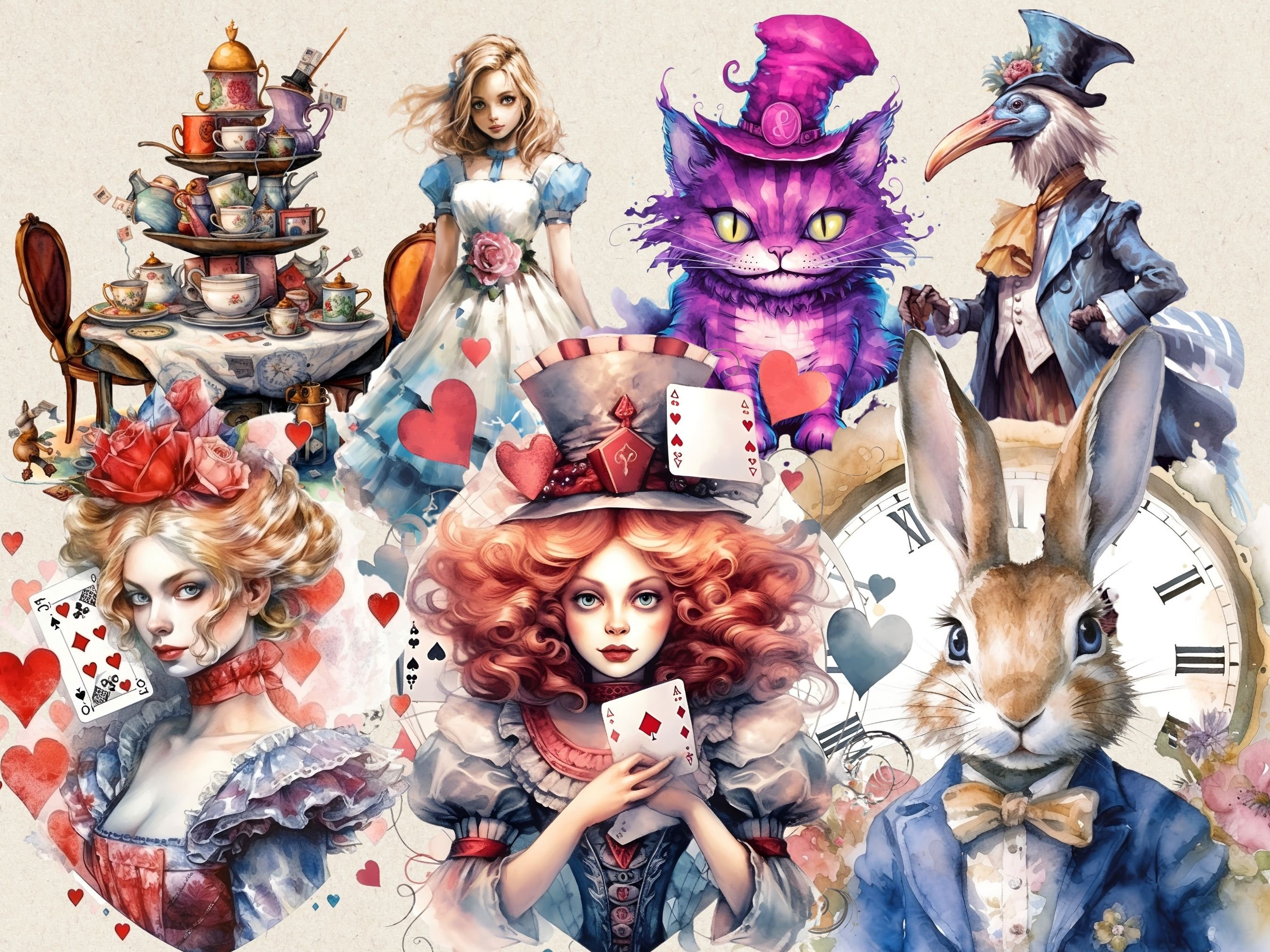 70 PNG Watercolour Alice in Wonderland Clipart Vintage Alice - Etsy UK