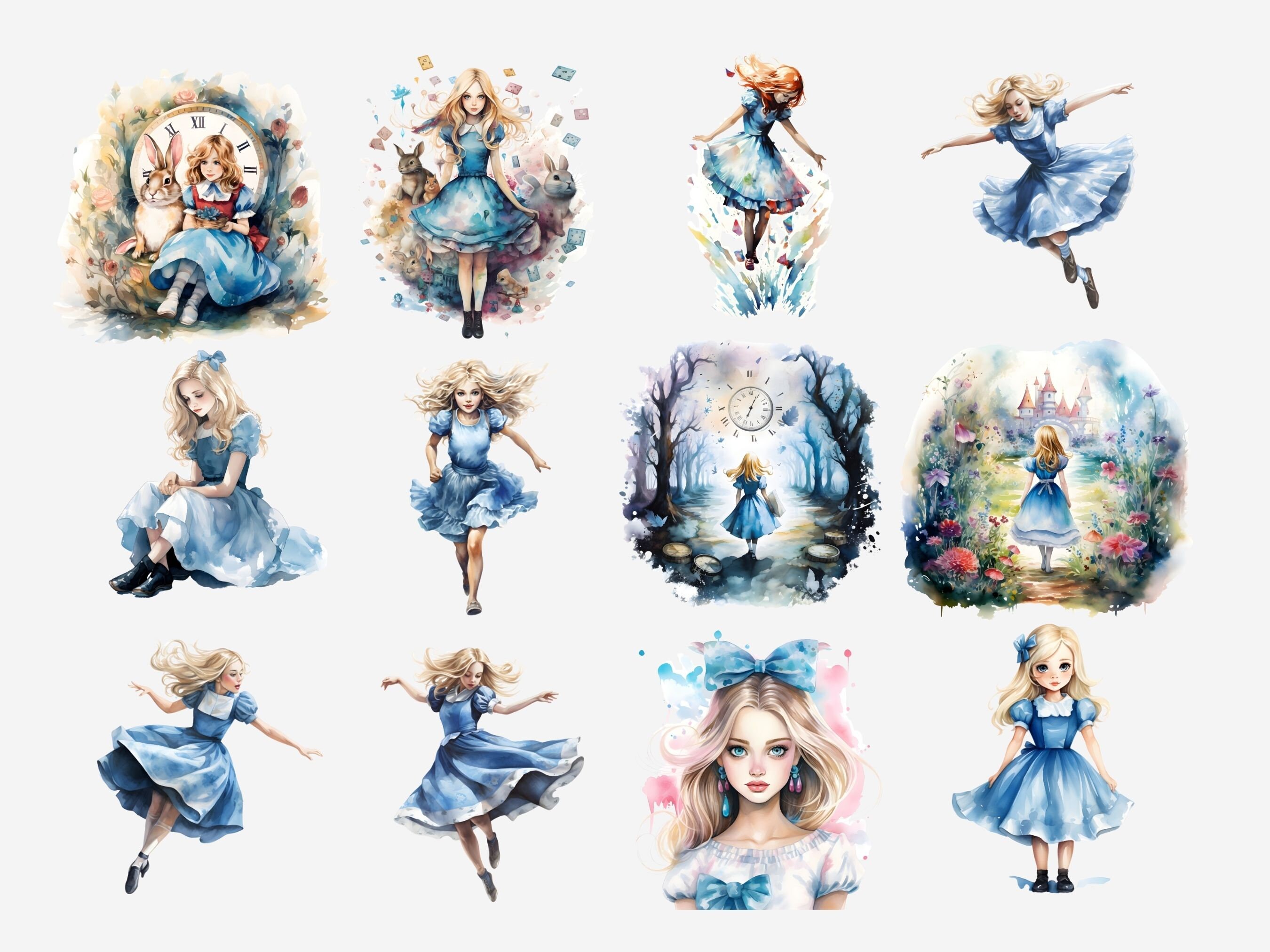 22 PNG Watercolour Alice in Wonderland Clipart, Vintage Alice ...