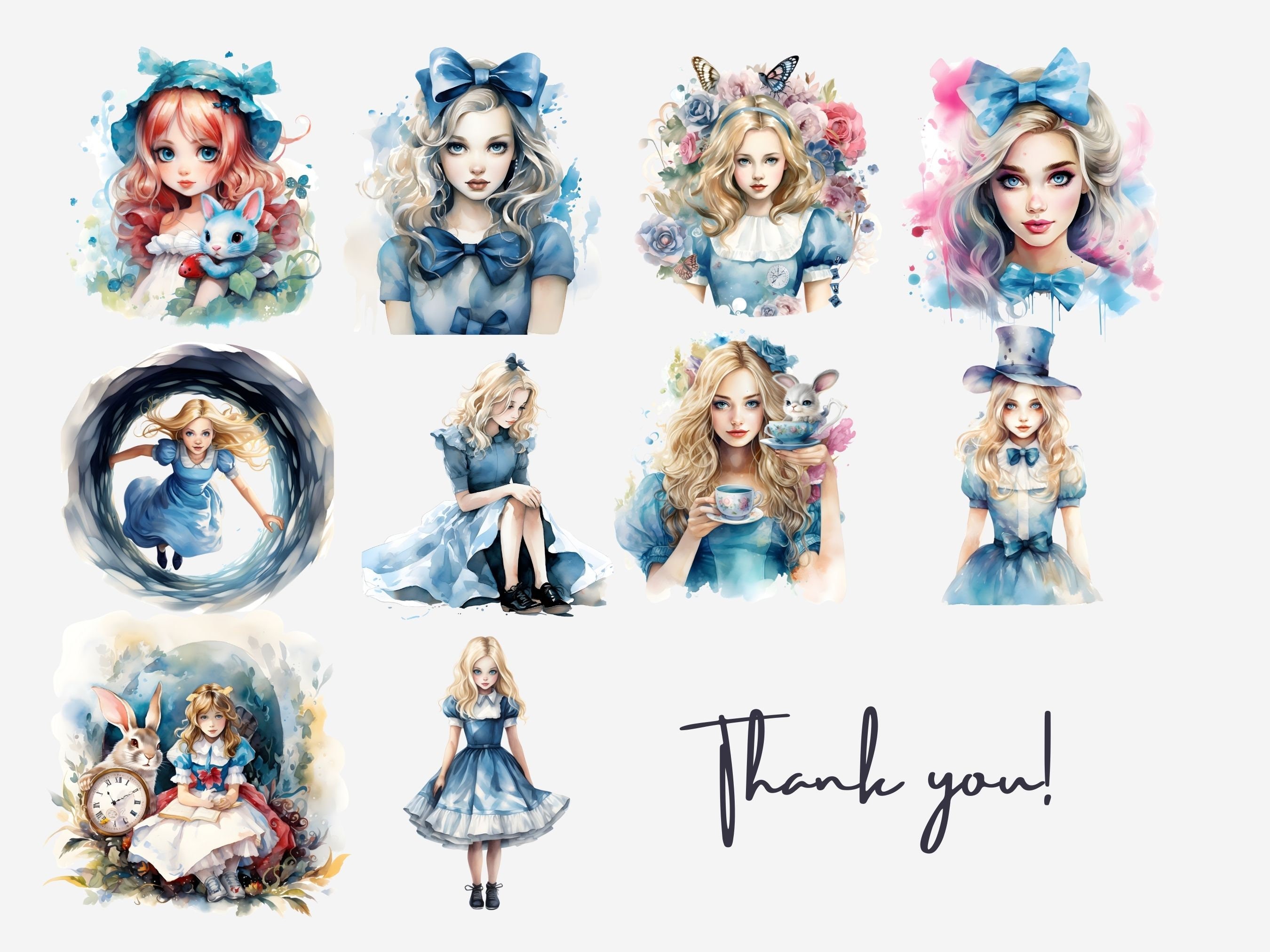 22 PNG Watercolour Alice in Wonderland Clipart, Vintage Alice ...