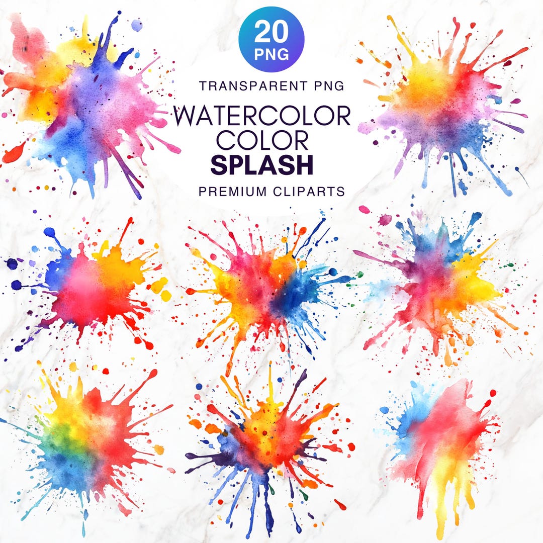 20 Pastel Watercolor Alcohol Ink Splash Clipart, Paint Splatter PNG ...