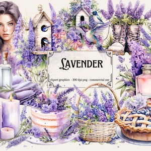 Lavenders Watercolor Clipart Bundle 115 PNG Images of Purple Summer ...