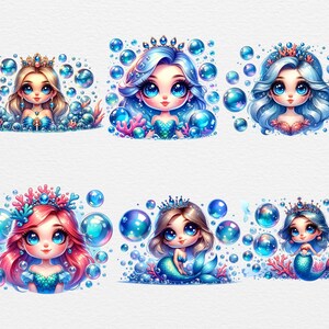 31 Mermaid Clipart Bundle, Watercolor Cute Mermaid Clipart Png ...