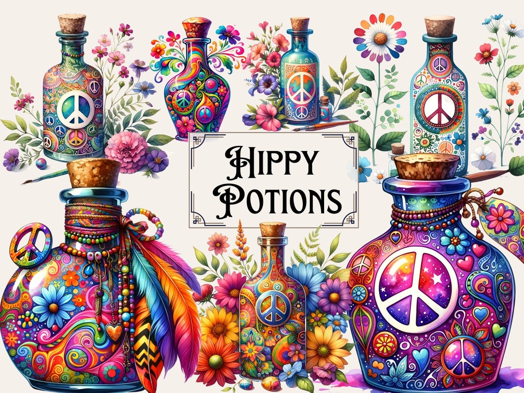 Hippie Potion, Rainbow Potion PNG, Hippie Clipart, Hippy Art, Digital ...