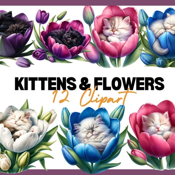 Floral Kitten Clipart - Etsy
