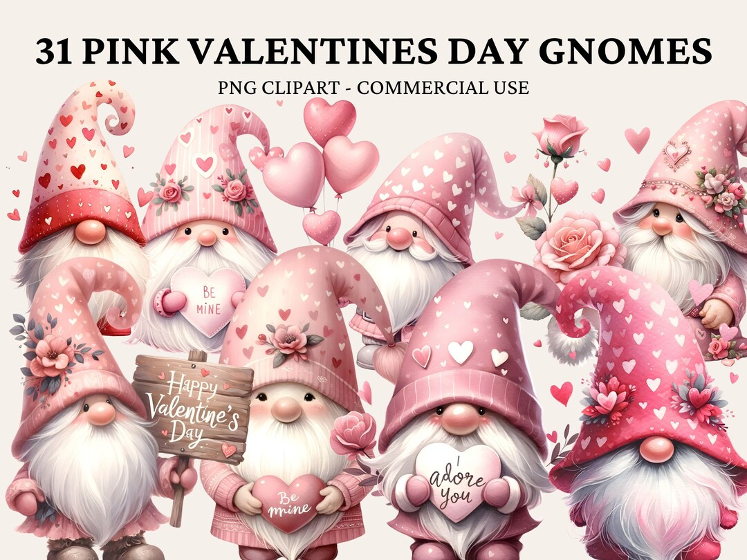 31 PNG Watercolor Valentines Gnomes Clipart, Festive Gnomes Clipart ...