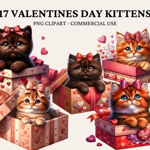 Valentines Day Kitten Watercolor Clipart, Cute Kitten Cat Clipart PNG ...
