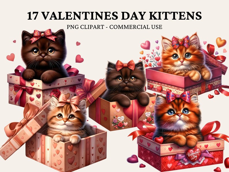 Valentines Day Kitten Watercolor Clipart, Cute Kitten Cat Clipart PNG ...