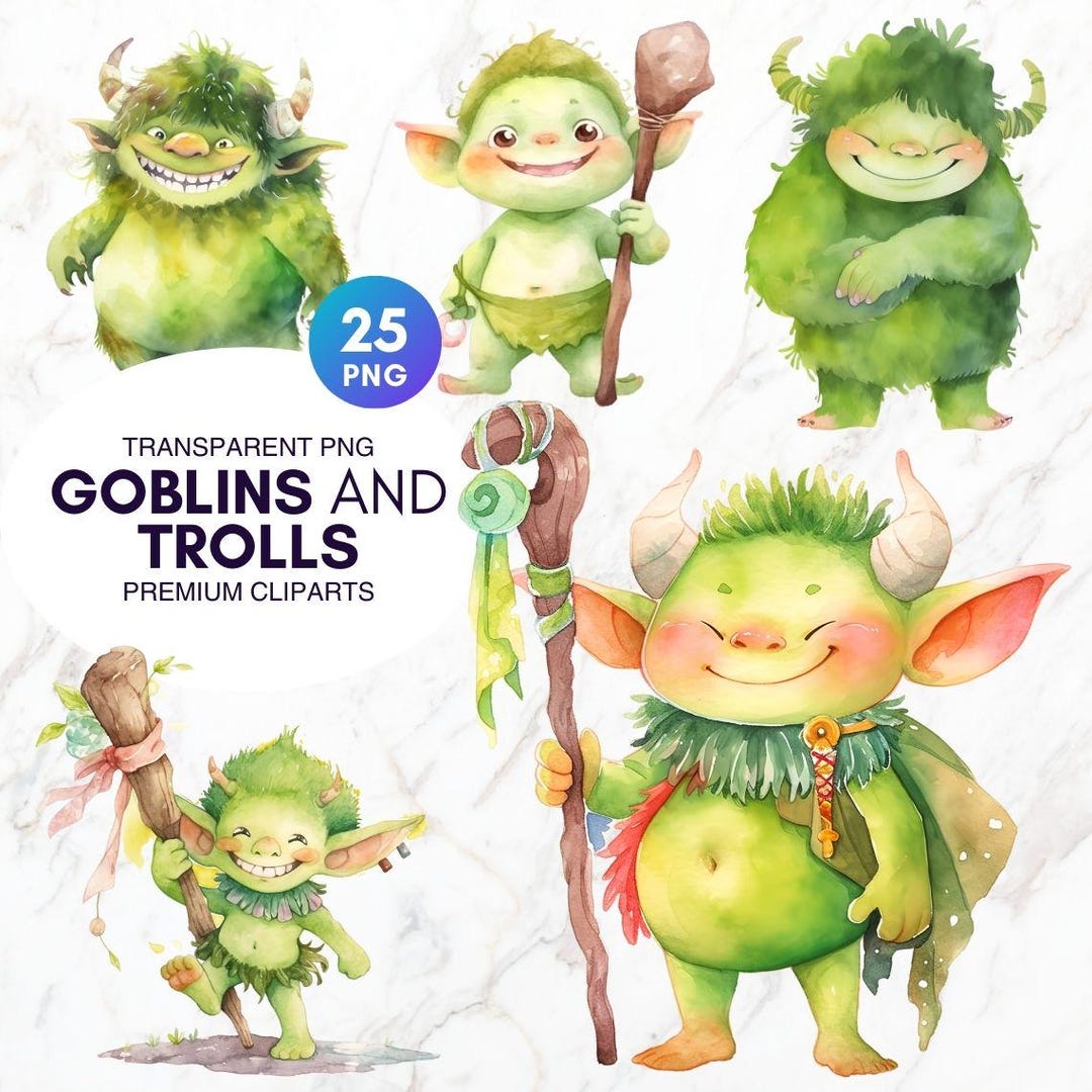 Magic School Goblins and Trolls Clipart, Magical Clipart, Cute Goblins ...