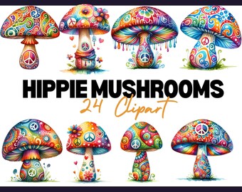 Vibrant Groovy Mushrooms PNG, Hippy Mushrooms Clipart, Colorful ...