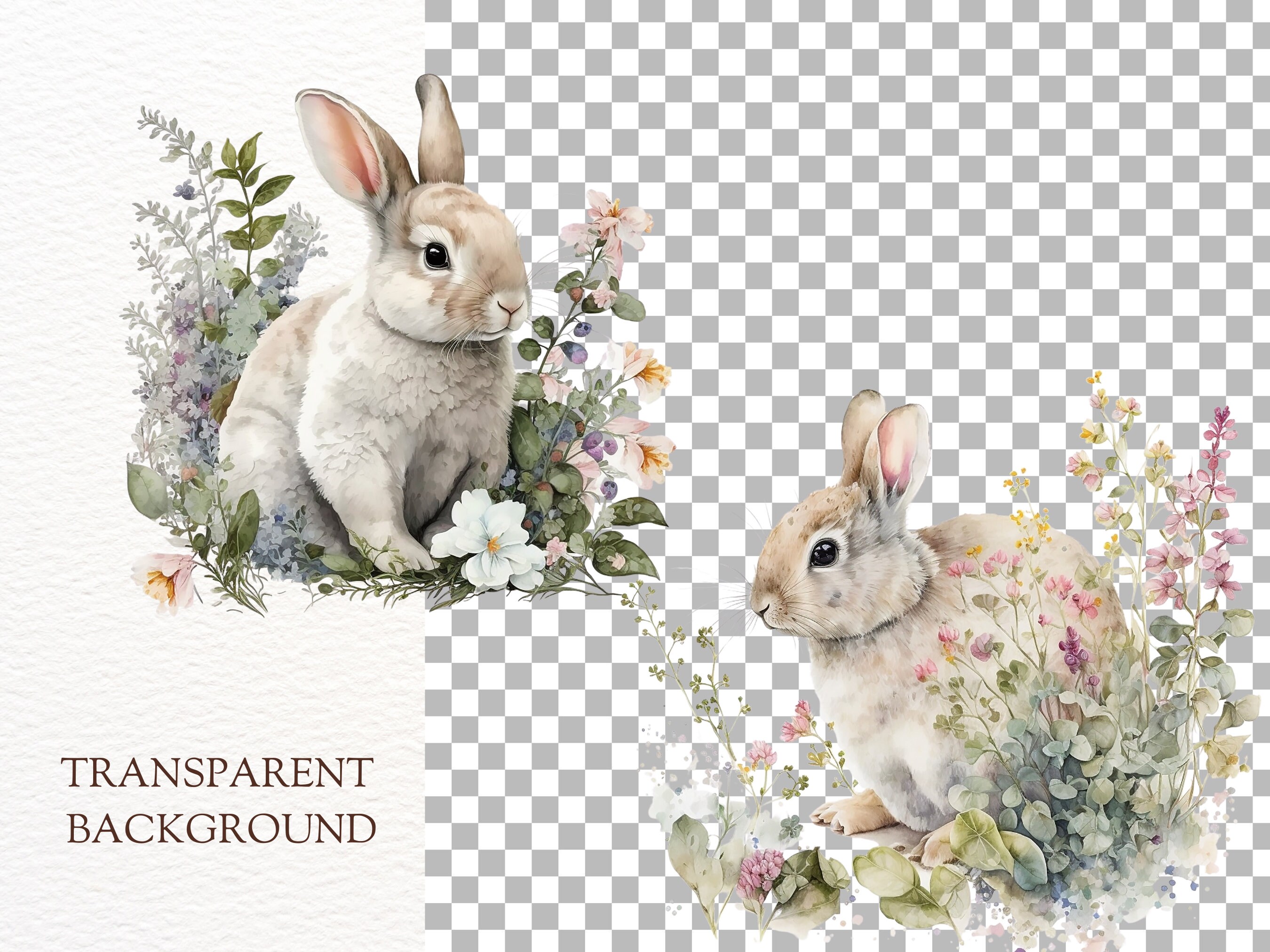 Bunny Floral Bunnies Clipart 10 High Quality PNG Nursery - Etsy