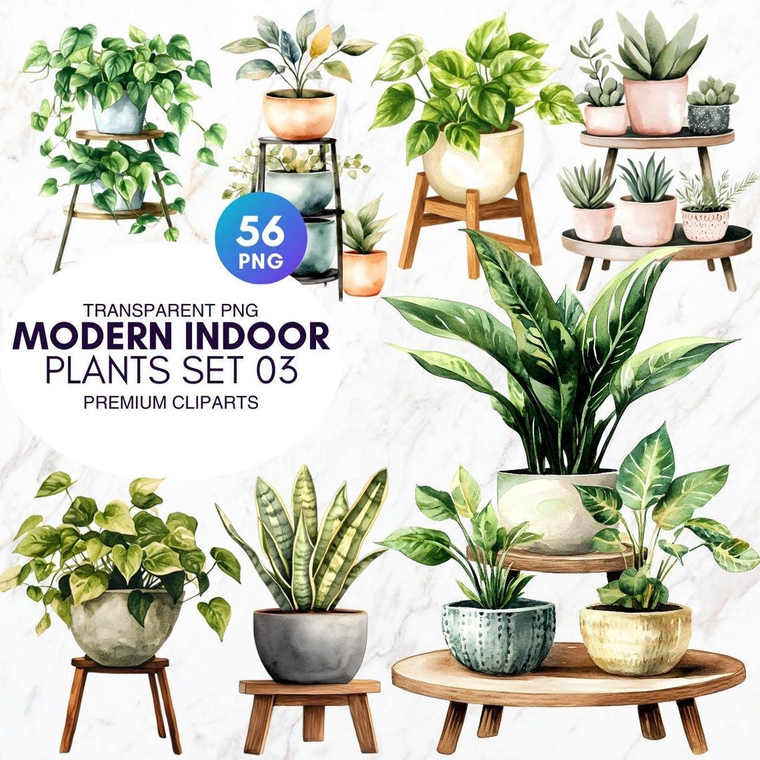 56 Watercolor Potted Plants Clipart, House Plant, Indoor Plant, Plant ...