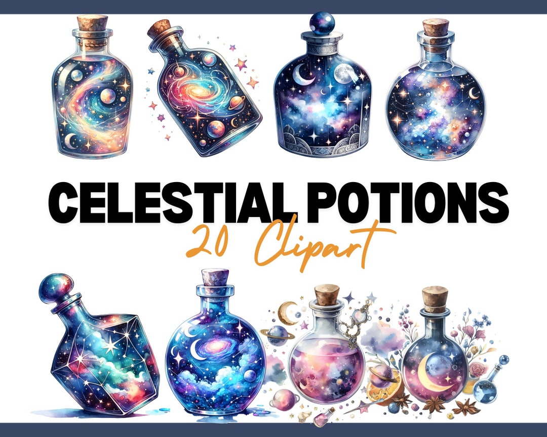 Celestial Potions Watercolor Clipart, Wizard School Watercolour Clip ...