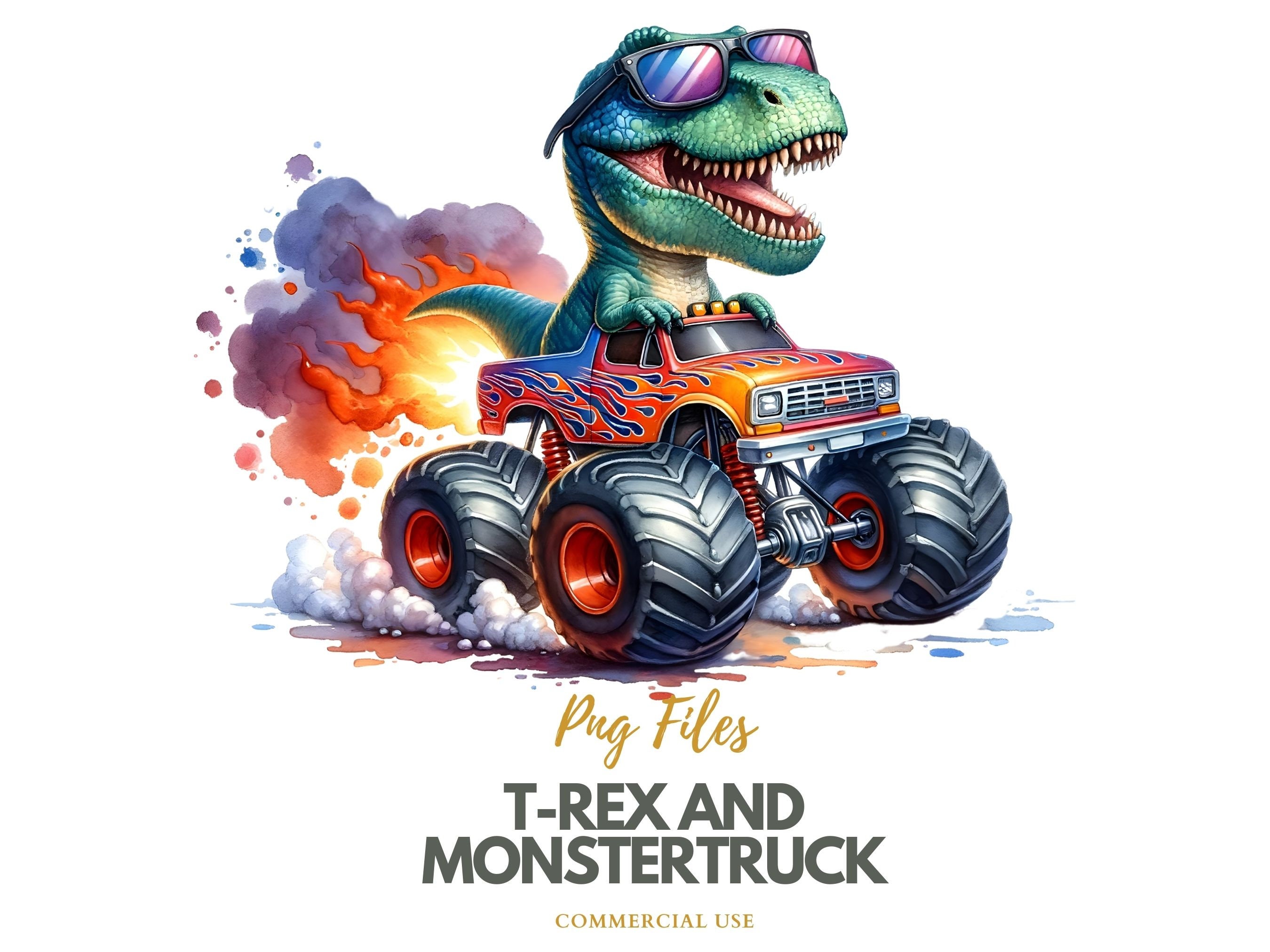 Monster Truck and T-rex Dinosaur Png Sublimation Design, Kids Toys ...