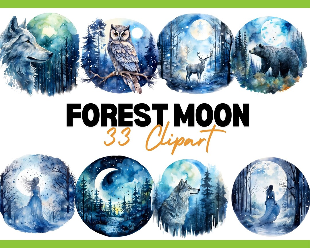 Forest Moons Watercolor Clipart Bundle - PNG Mystical Woodland Images ...