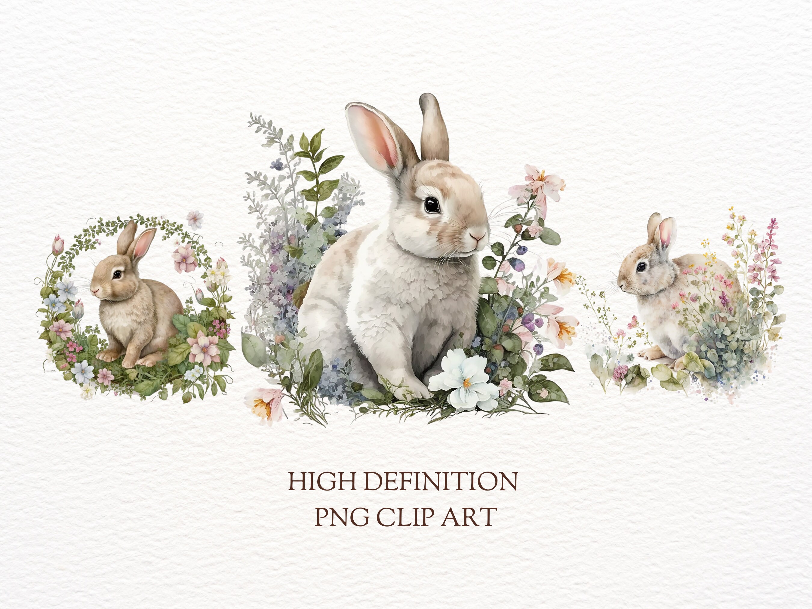 Bunny Floral Bunnies Clipart 10 High Quality PNG Nursery - Etsy