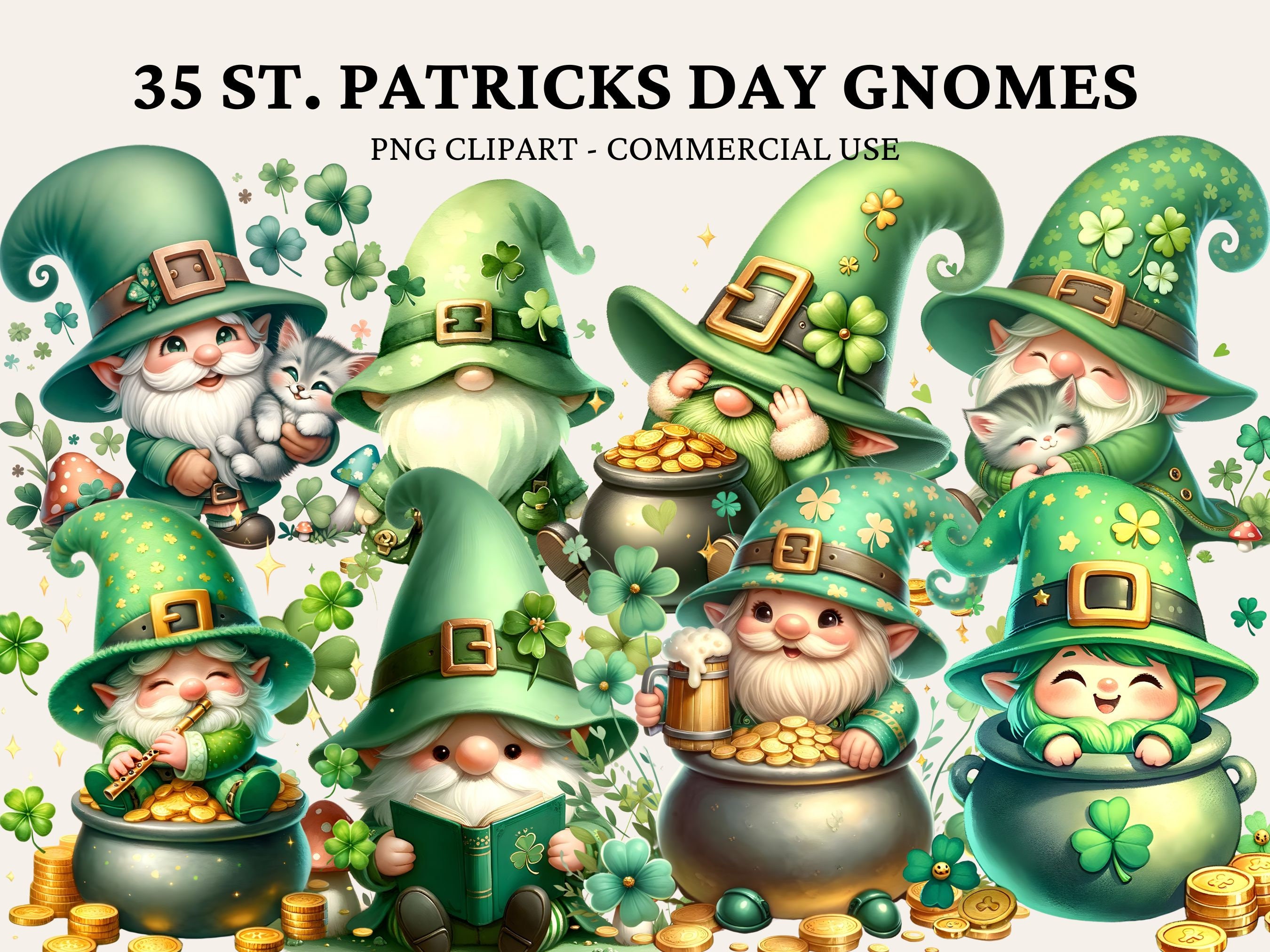 St Patricks Day Gnomes Png, Cute Gnomes Clipart, Patrick Day Watercolor ...