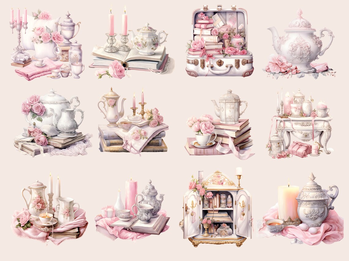 Watercolor Pastel Tea Clipart Blush Pink Tea Cups Cozy Tea - Etsy