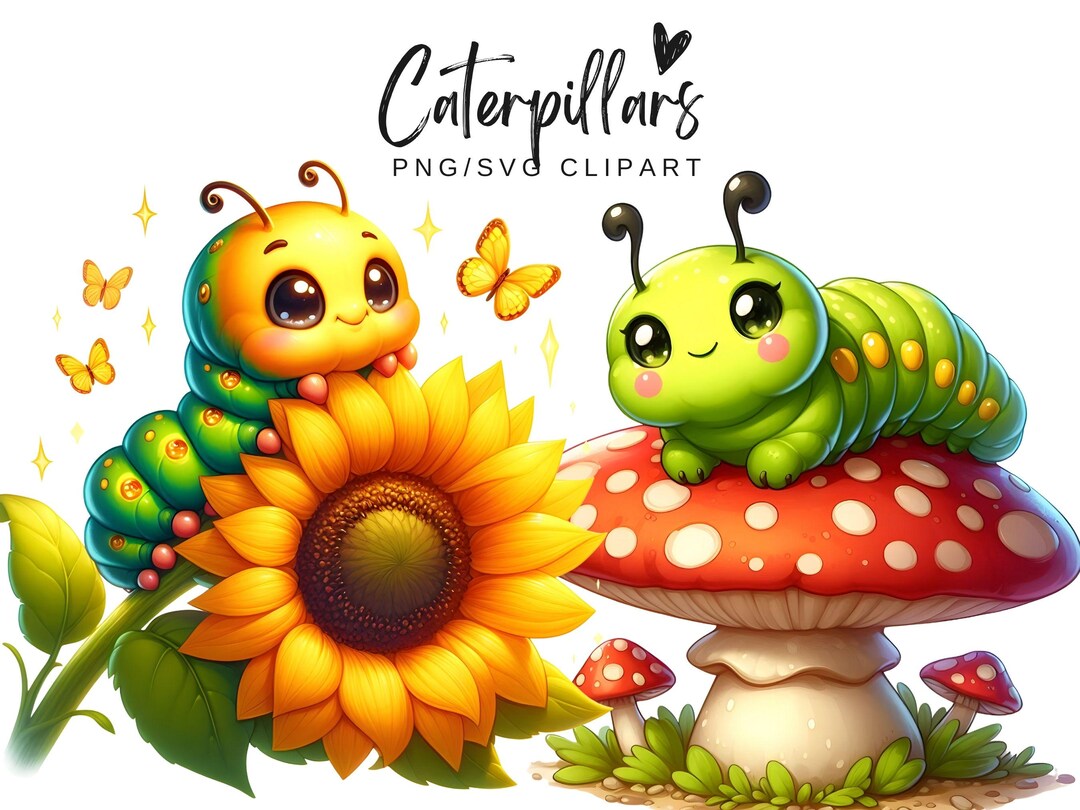 Watercolor Caterpillar Clipart Cute Bugs Png Nature Sublimation Designs ...
