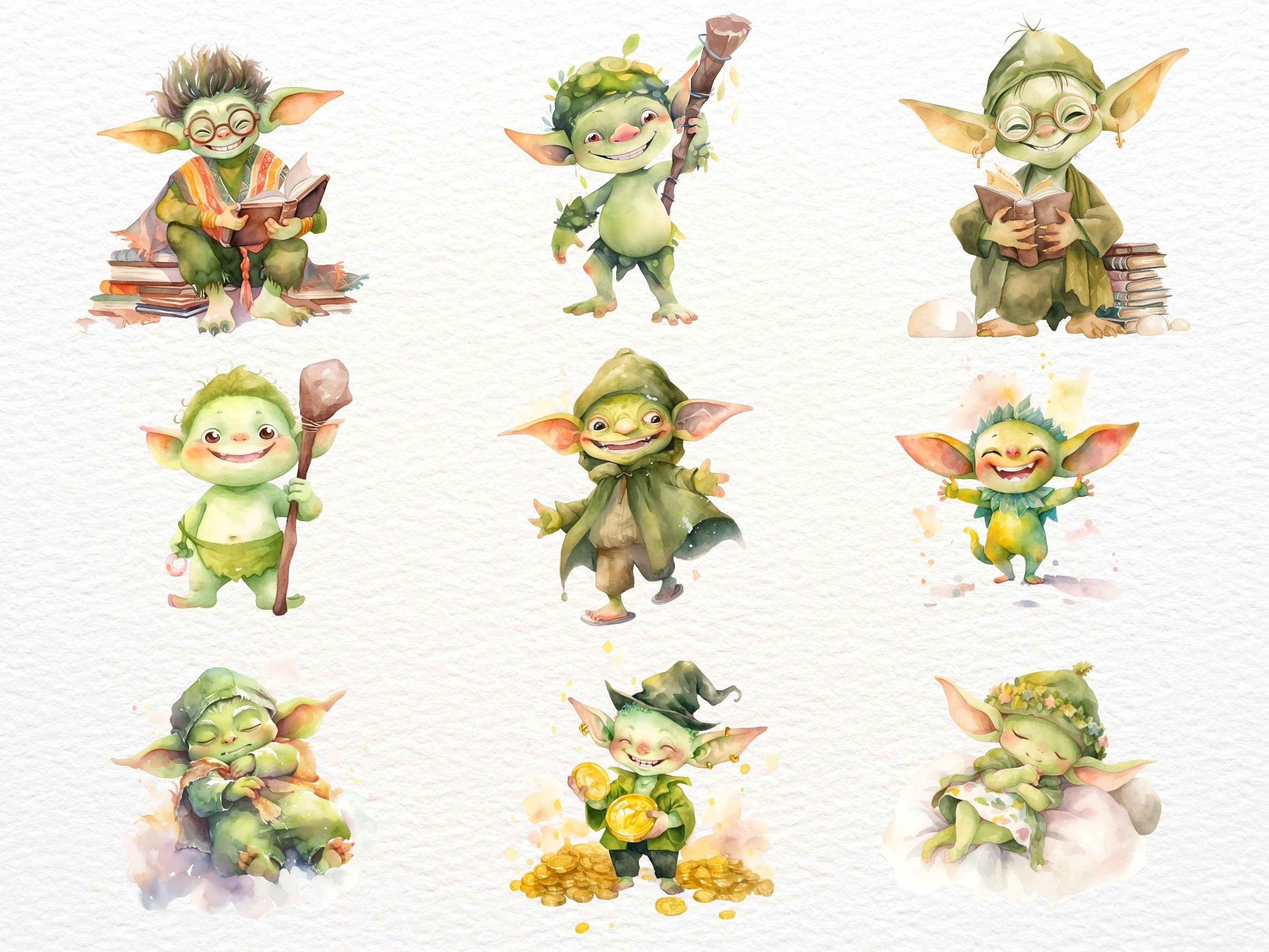 Magic School Goblins and Trolls Clipart, Magical Clipart, Cute Goblins ...