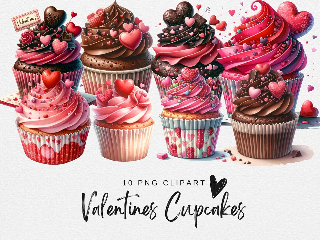 Valentines Day Cupcakes Clipart, Valentines Sweets Clipart Set ...