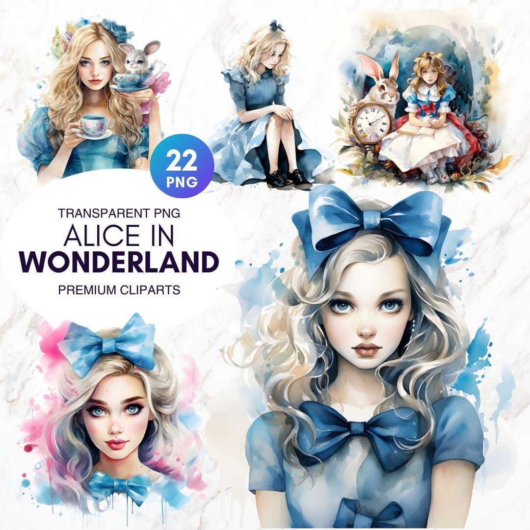 22 PNG Watercolour Alice in Wonderland Clipart, Vintage Alice ...