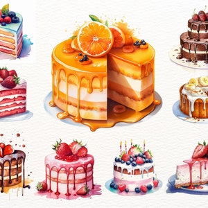 Tasty Cakes Collection | Watercolor Colorful, Sweets Cake Pies and ...