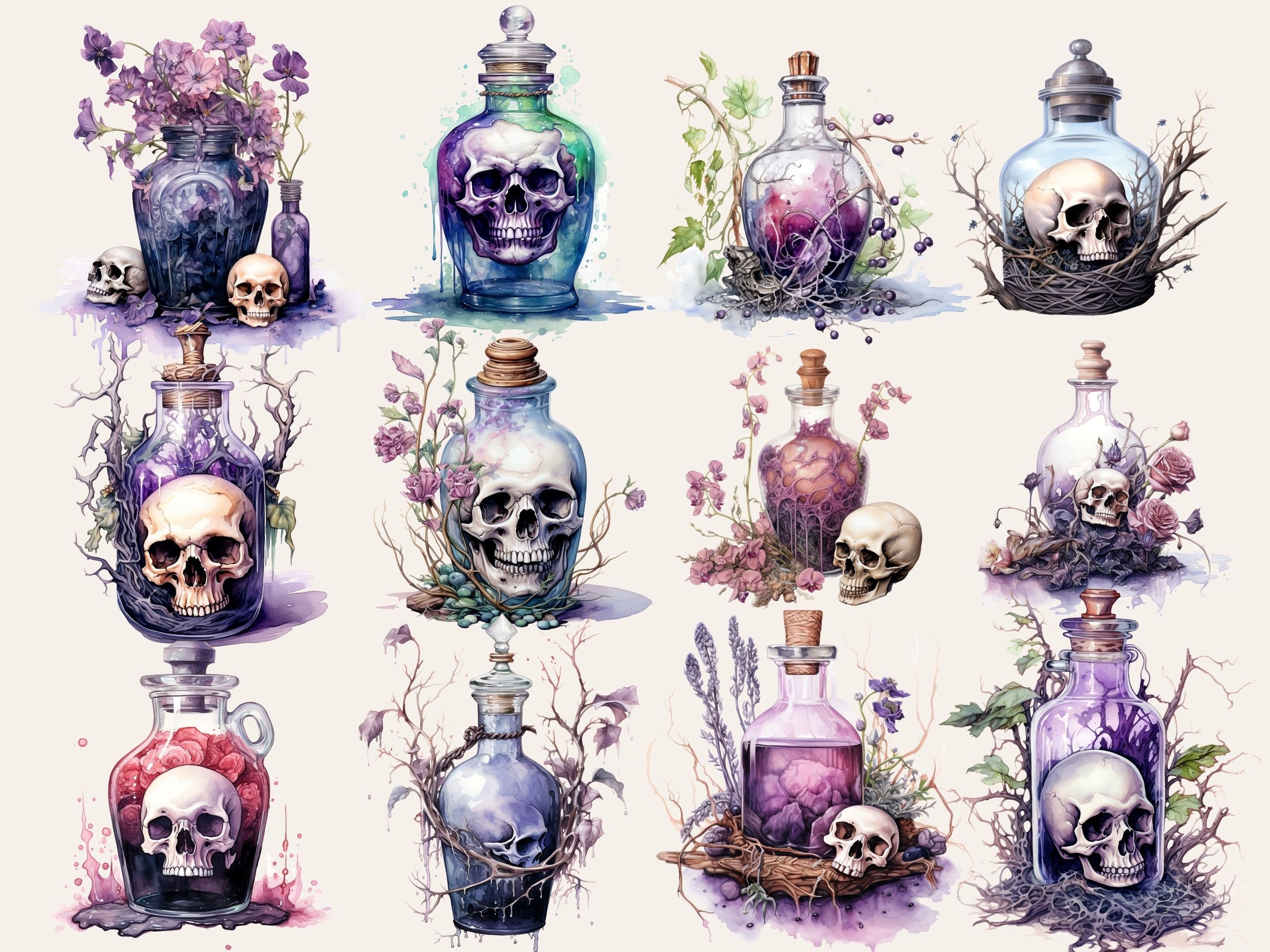 Death Potion Clipart, Halloween Witch Skull Poison Bottles, Witchcraft ...