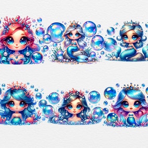 31 Mermaid Clipart Bundle, Watercolor Cute Mermaid Clipart Png ...