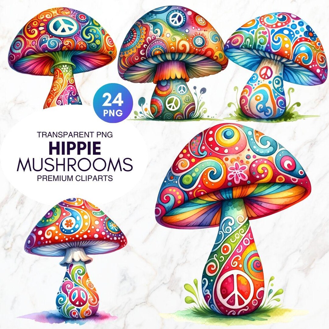 Groovy Mushrooms PNG, Hippy Mushrooms Clipart, Colorful Mushrooms ...