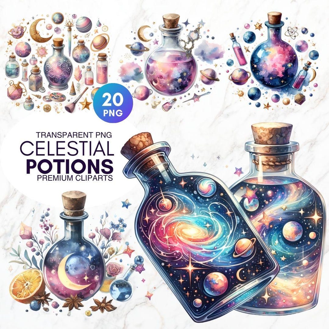 Celestial Potions Watercolor Clipart, Wizard School Watercolour Clip Art, Magical Witchcraft ...