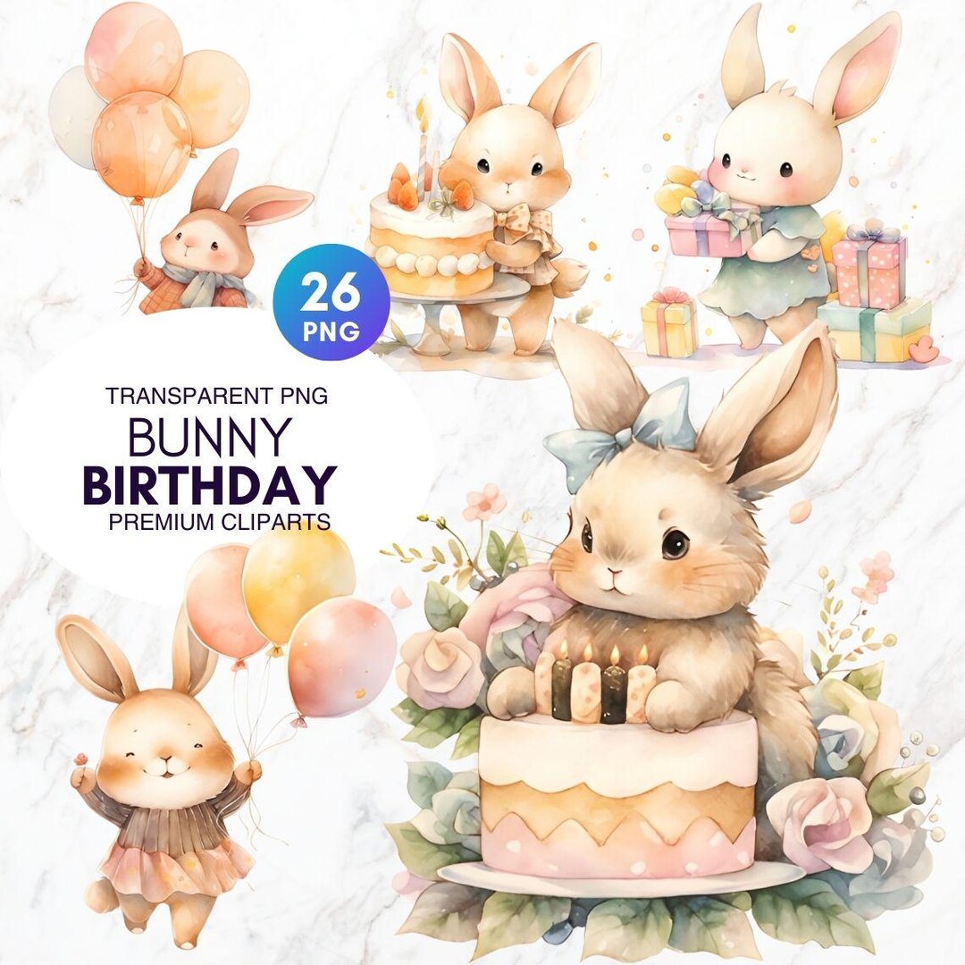 Watercolor Cute Bunny Bundle Clipart | PNG | Commercial Use | Instant ...
