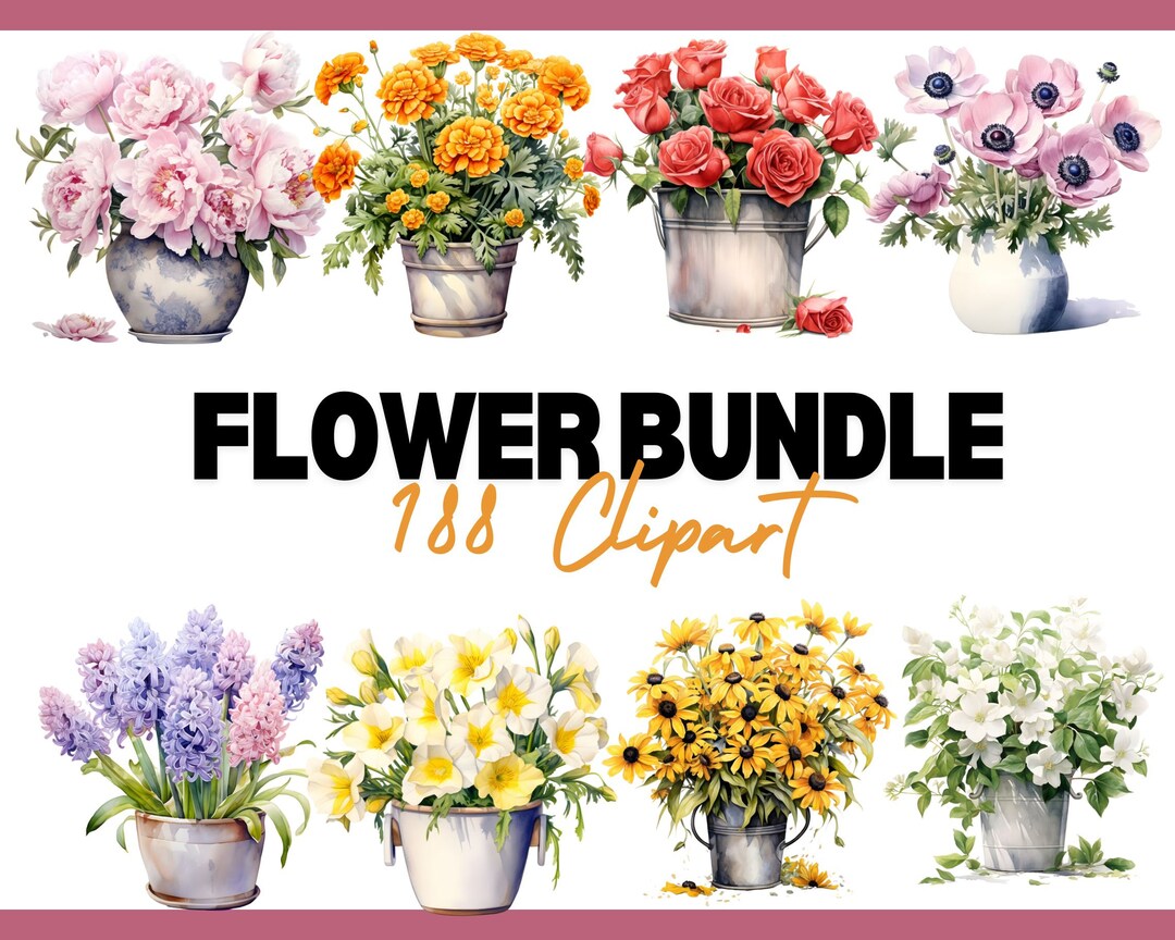 188 Watercolor Flower Clipart, Botanical Bundle, Wild Flowers ...