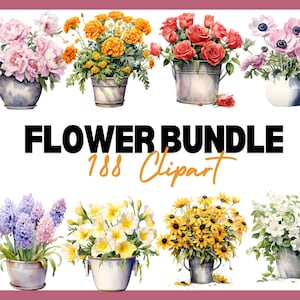 188 Watercolor Flower Clipart, Botanical Bundle, Wild Flowers ...