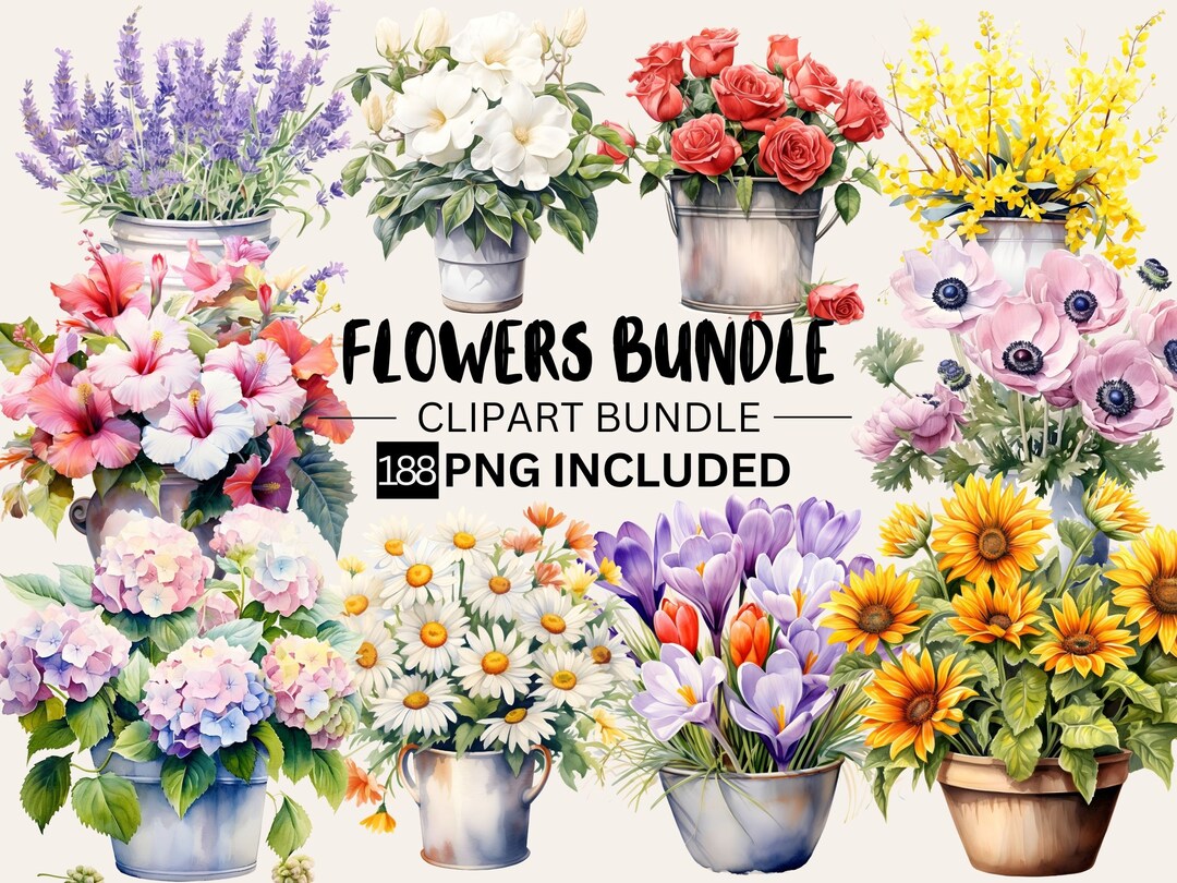 188 Watercolor Flower Clipart, Botanical Bundle, Wild Flowers ...