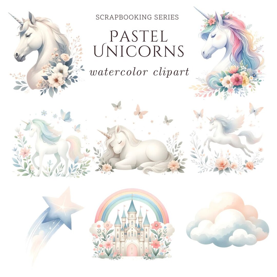 Cute Unicorn Watercolor Clipart, Instant Download, Rainbow Clip Art ...