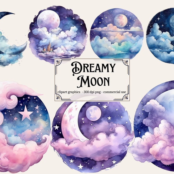 Moon Watercolor - Etsy