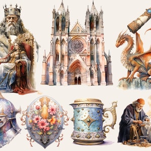 Watercolor Medieval Clipart Bundle PNG, Knights, Castles, Princess ...