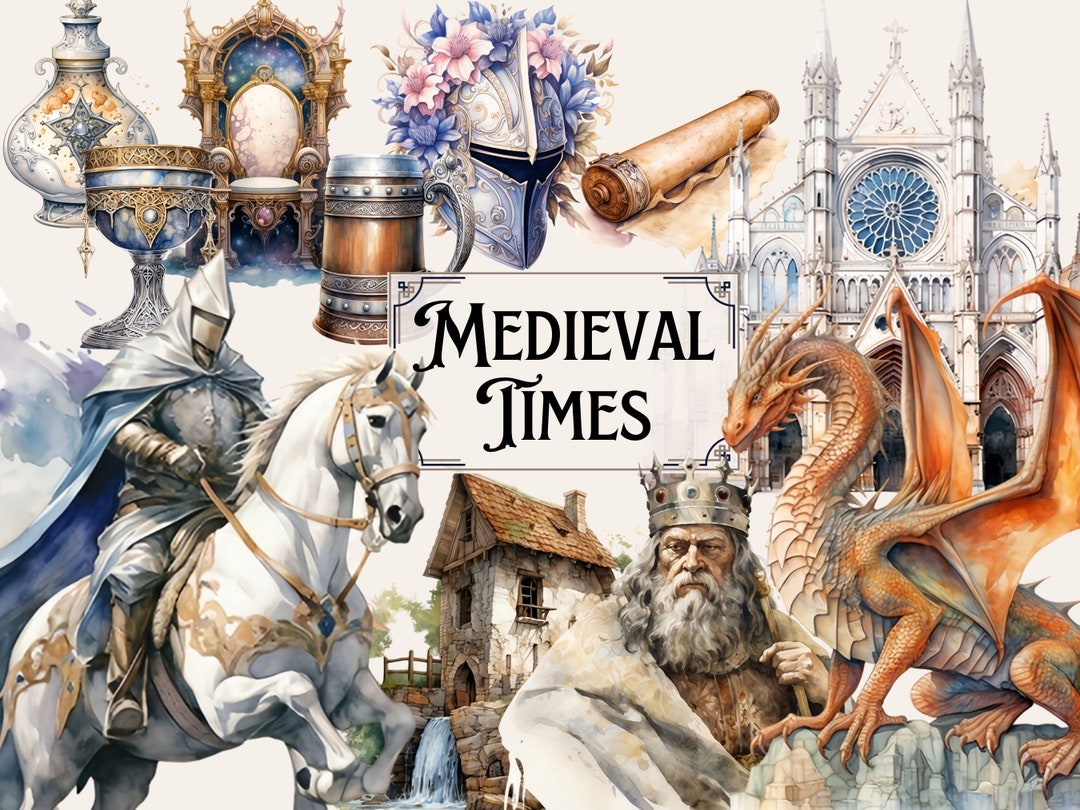 Buy Watercolor Medieval Clipart Bundle PNG, Knights, Castles, Princess ...