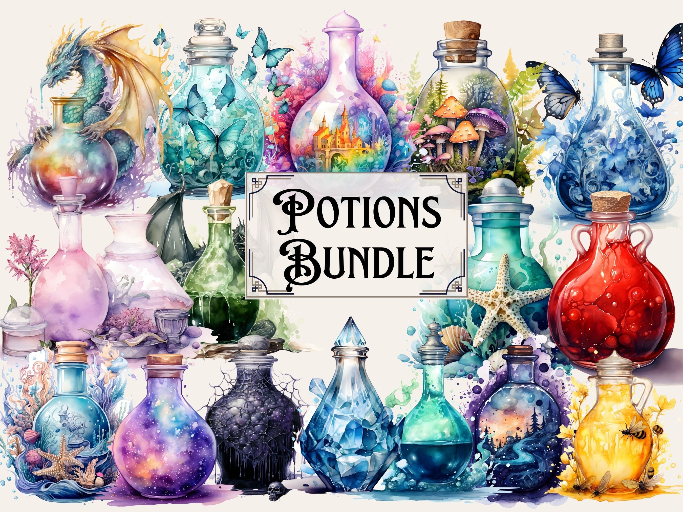 Witch Potions Watercolor Clipart Bundle 111 PNG Potion - Etsy