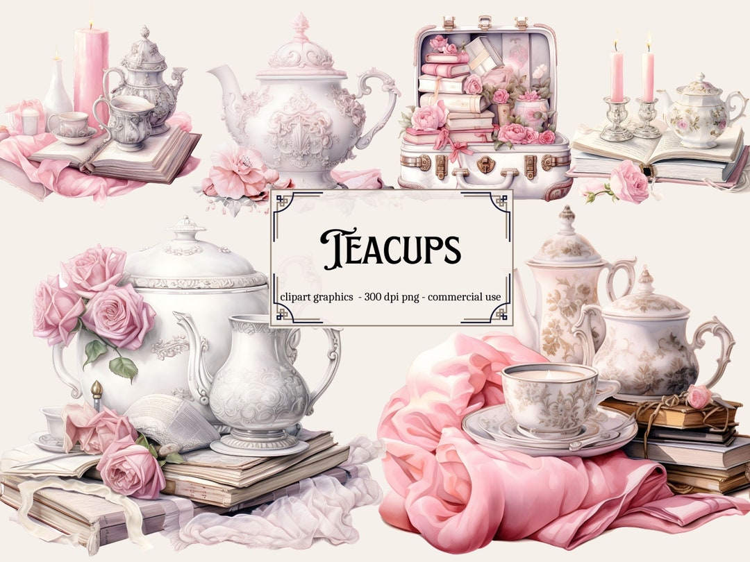 Watercolor Pastel Tea Clipart, Blush Pink Tea Cups, Cozy Tea Clip Art ...