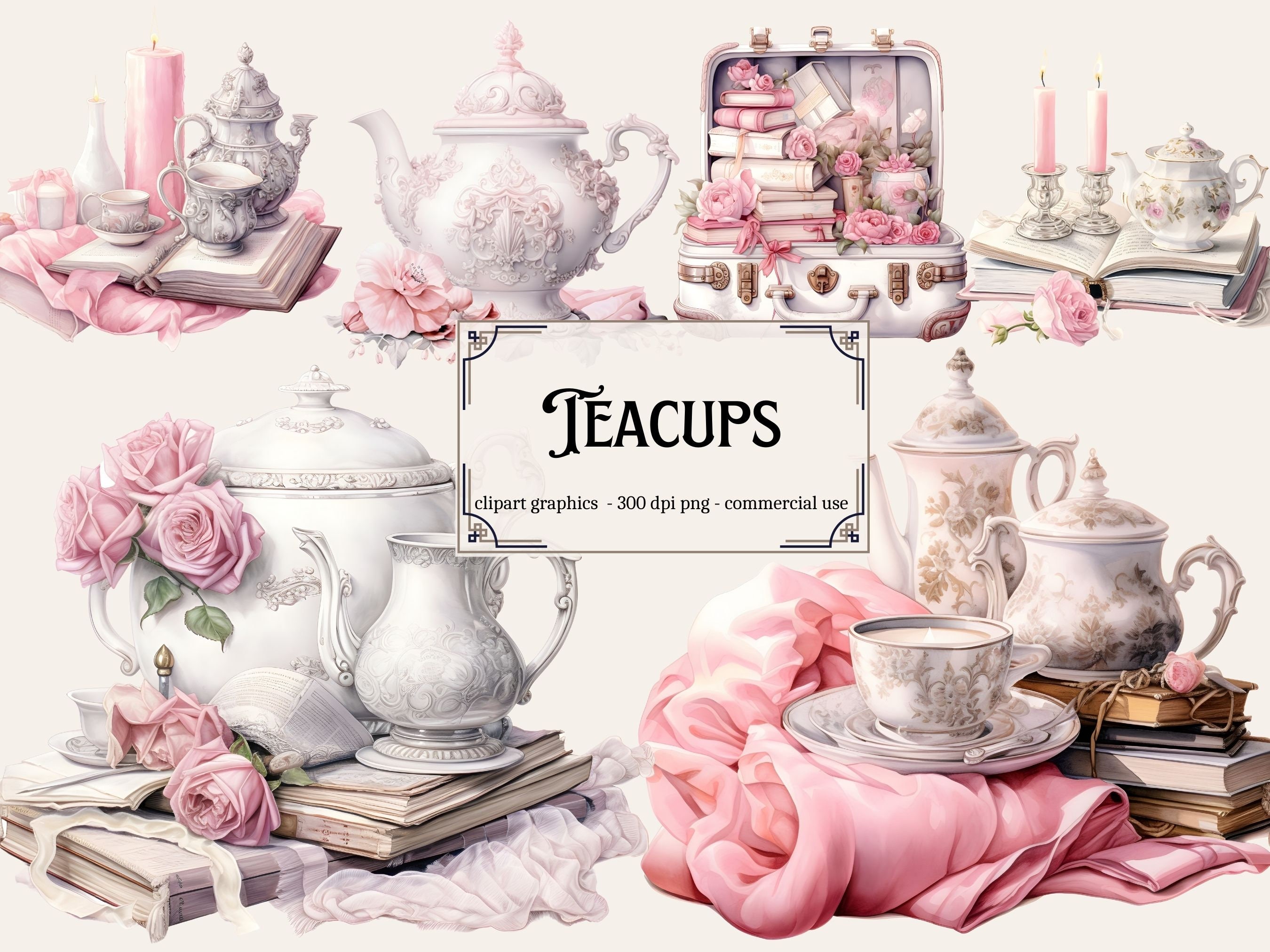 Watercolor Pastel Tea Clipart Blush Pink Tea Cups Cozy Tea - Etsy