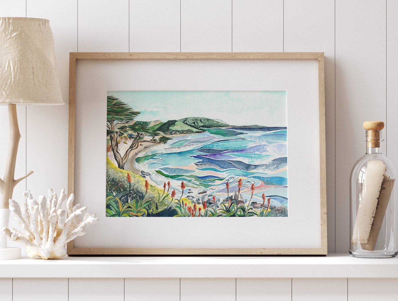 Carmel River Beach, Carmel, California - Coastal Watercolor Print ...
