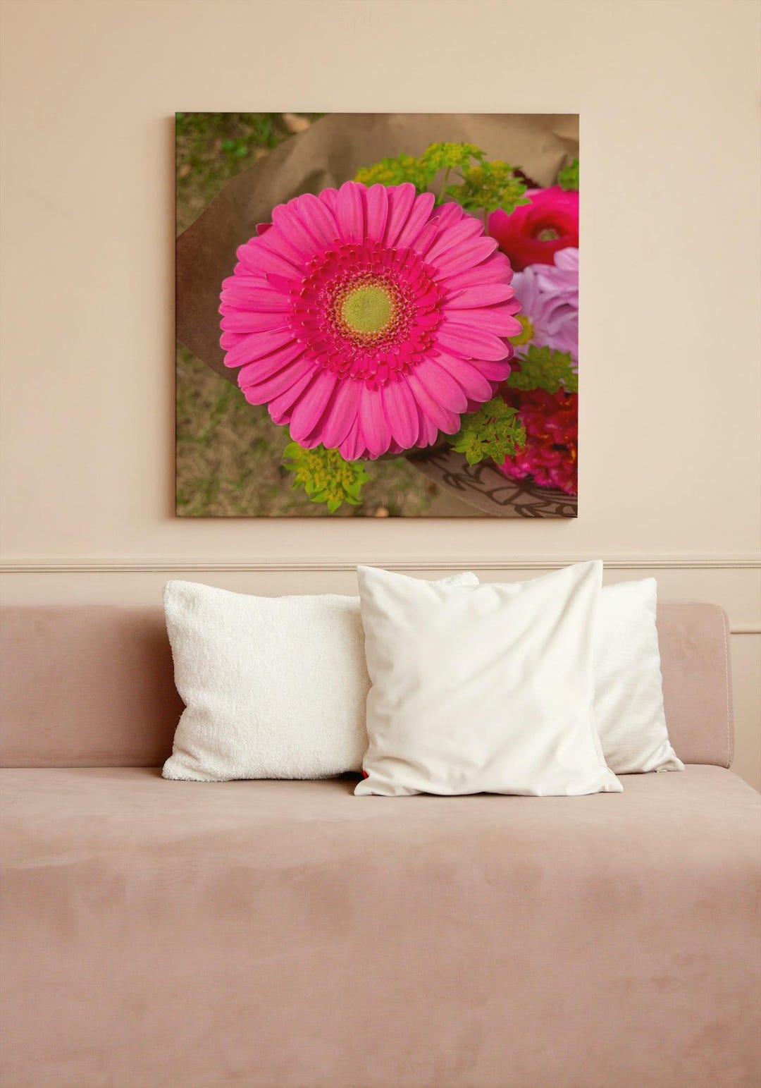 Pink Gerbera Daisy Flower Print Art, Pink Floral Wall Art, Pink Floral ...
