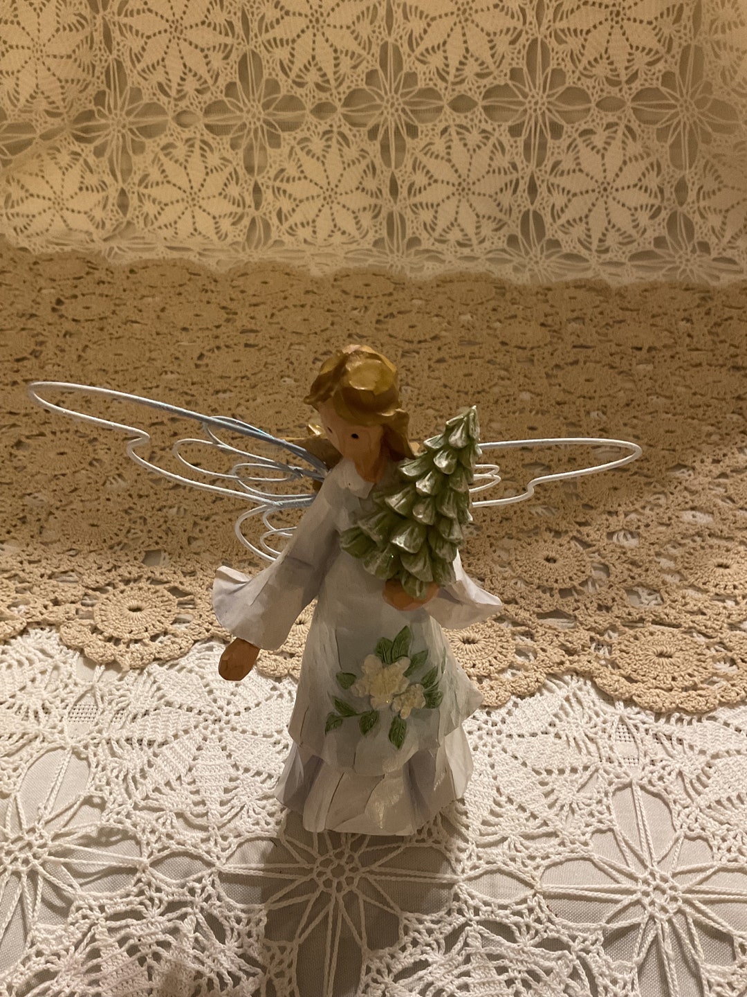 2001 Angel Accents Seasons Greetings Figurine With Tree Christmas ...