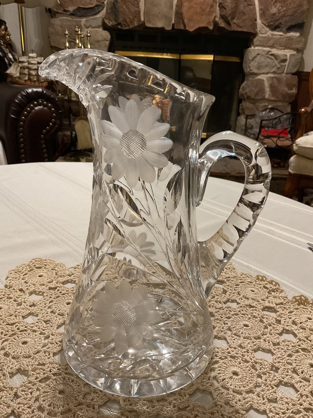 American Brilliant Cut Glass Pitcher - Etsy