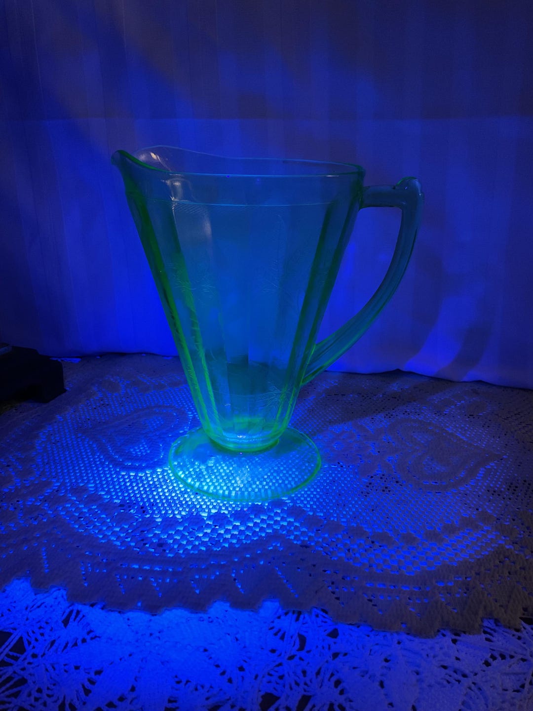 Green Uranium Depression Glass Pitcher “cherry Blossom” VINTAGE 1930S ...