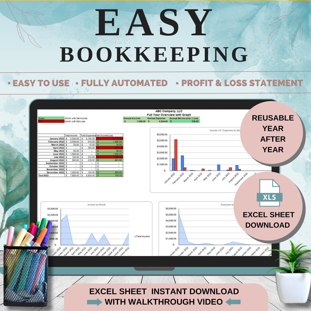 Easy Bookkeeping Template, Excel Template, Small Business Bookkeeping ...